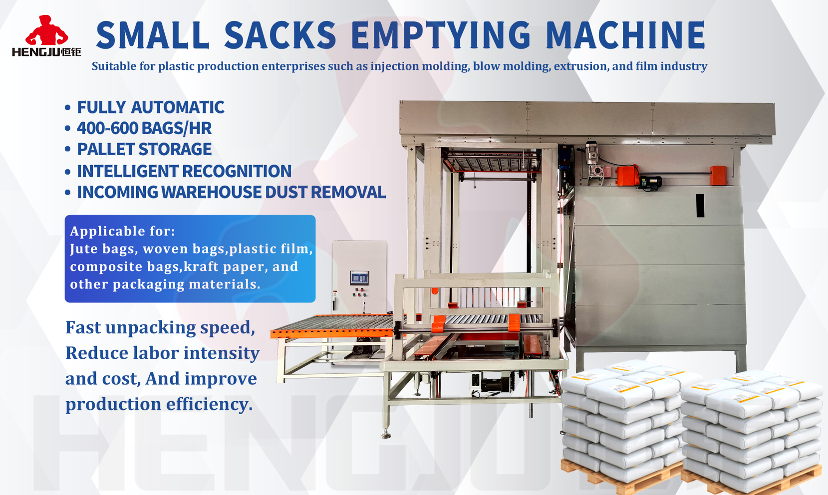 Sacks emptying machines save time, effort, and labor.